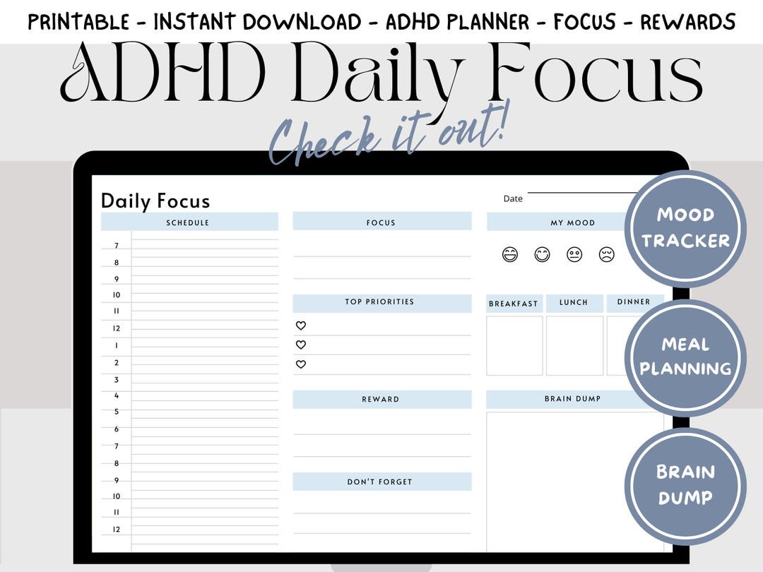 Daily ADHD Planner Pages: Task Management, Mood Tracker (printable PDF ...