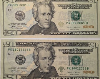 Four (4) 2017A Twenty Dollar Bills With 6 Digit Radar. - Etsy
