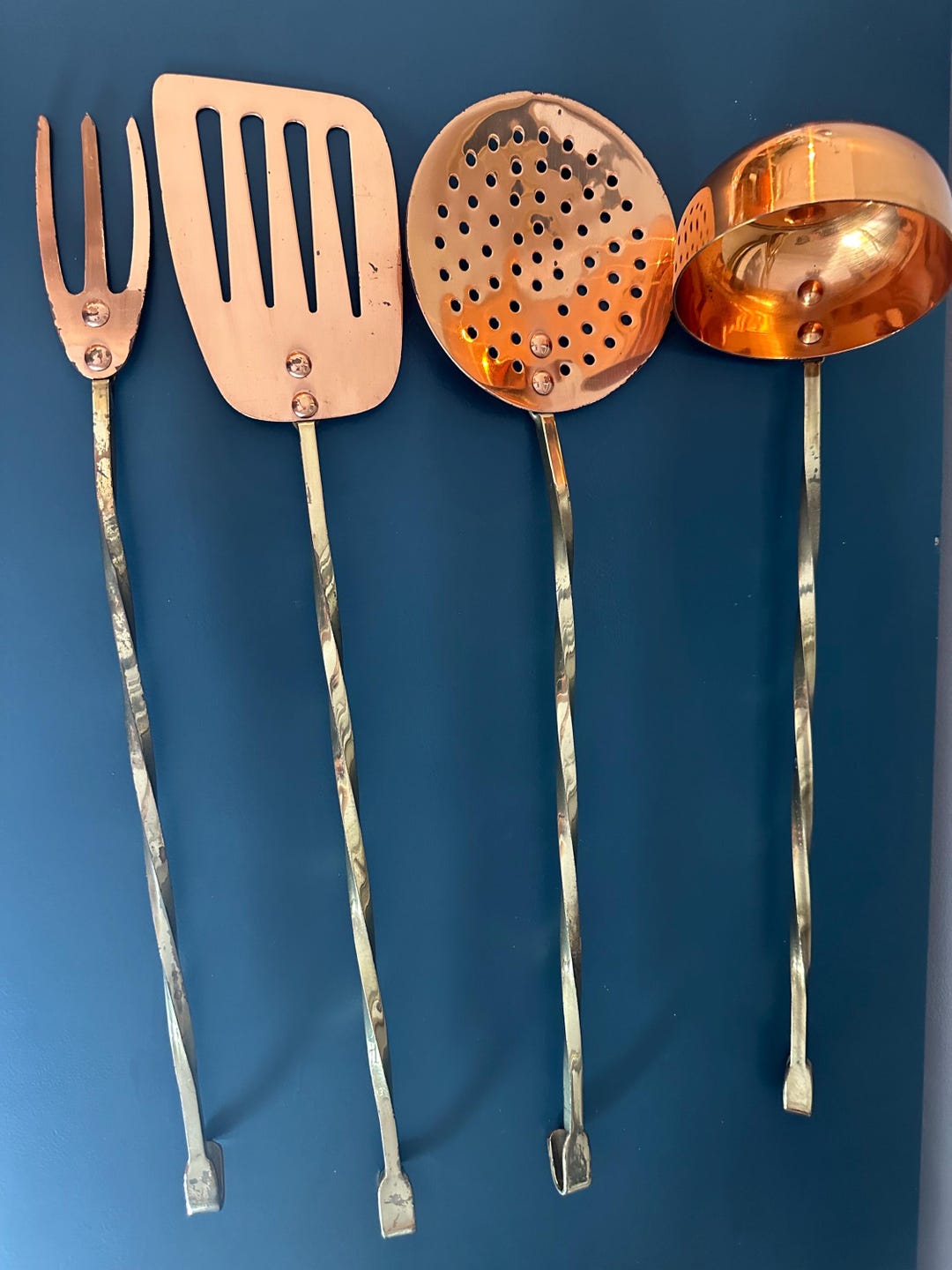 Set of 4 Copper Cooking Utensils With Brass Handles - Etsy