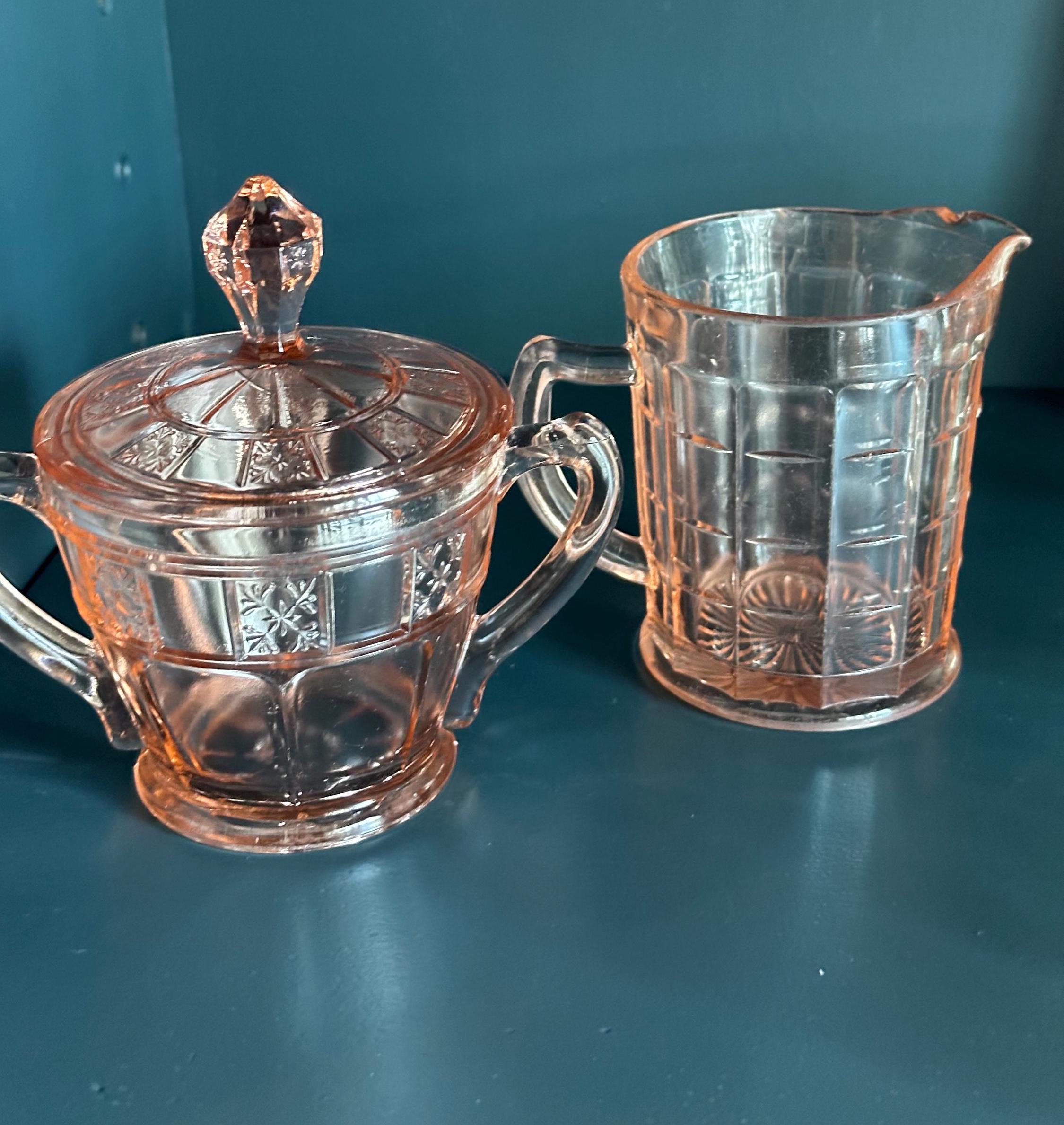 Doric Pink Depression Glass Sugar & Creamer Set - Etsy