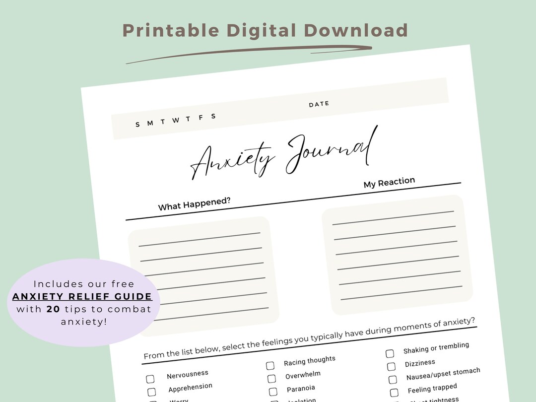 Anxiety Journal, Anxiety Relief Guide, Guided Journal, Therapy Journal ...