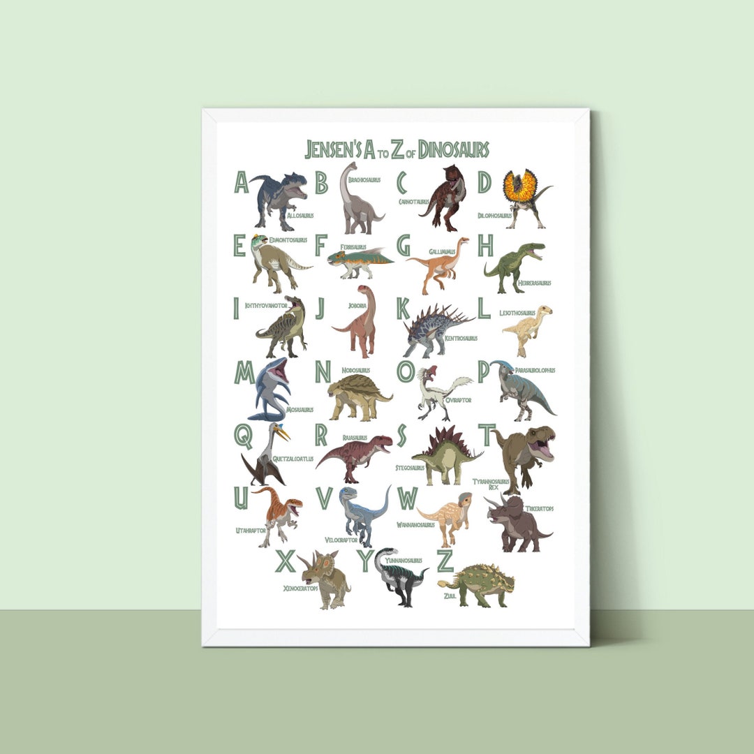 Unique Hand-drawn Personalised Dinosaur A-Z Alphabet Poster: Digital ...