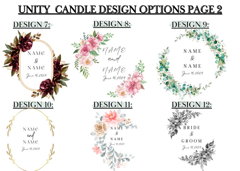 Elegant Floral Wedding Unity Candle Set for Ceremony + 2 Initial ...