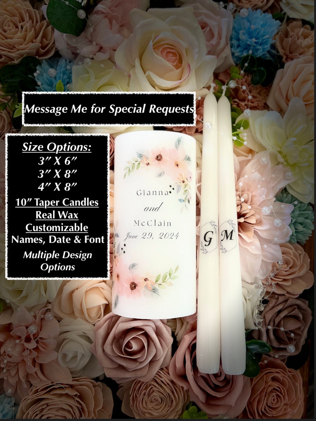 Elegant Unity Wedding Candle Set Includes 2 Taper Candles Multiple ...