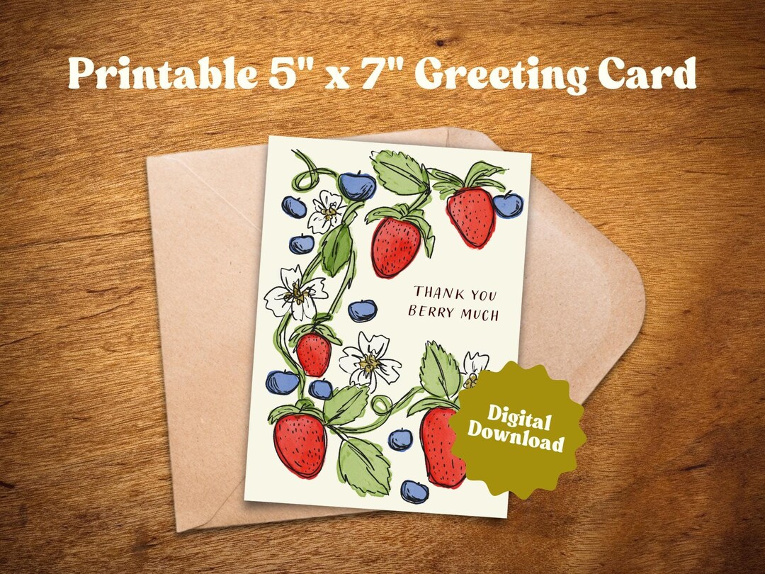 Printable Berry Thank You Card, Illustrated Design (digital Download ...