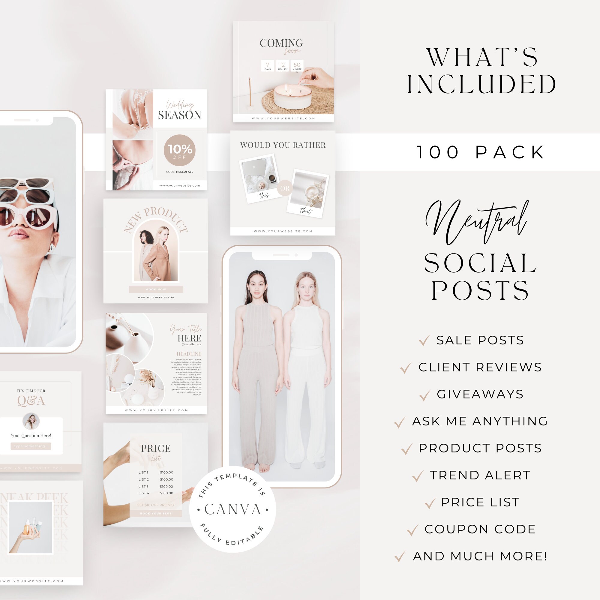 Social Media Templates Canva Instagram Posts Neutral White Minimalistic ...