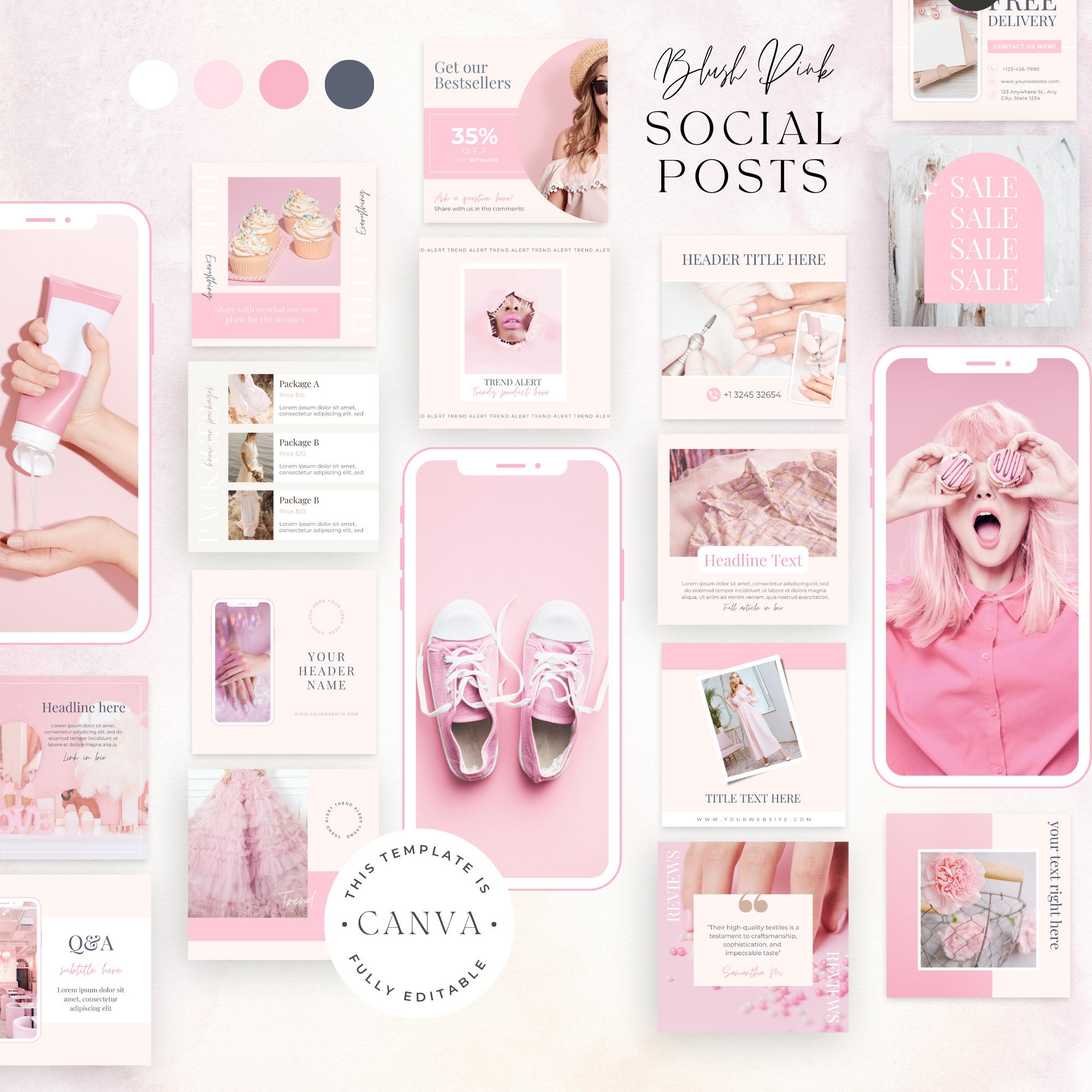 Pink Instagram Templates, Pink Social Media Templates, Pink Canva ...