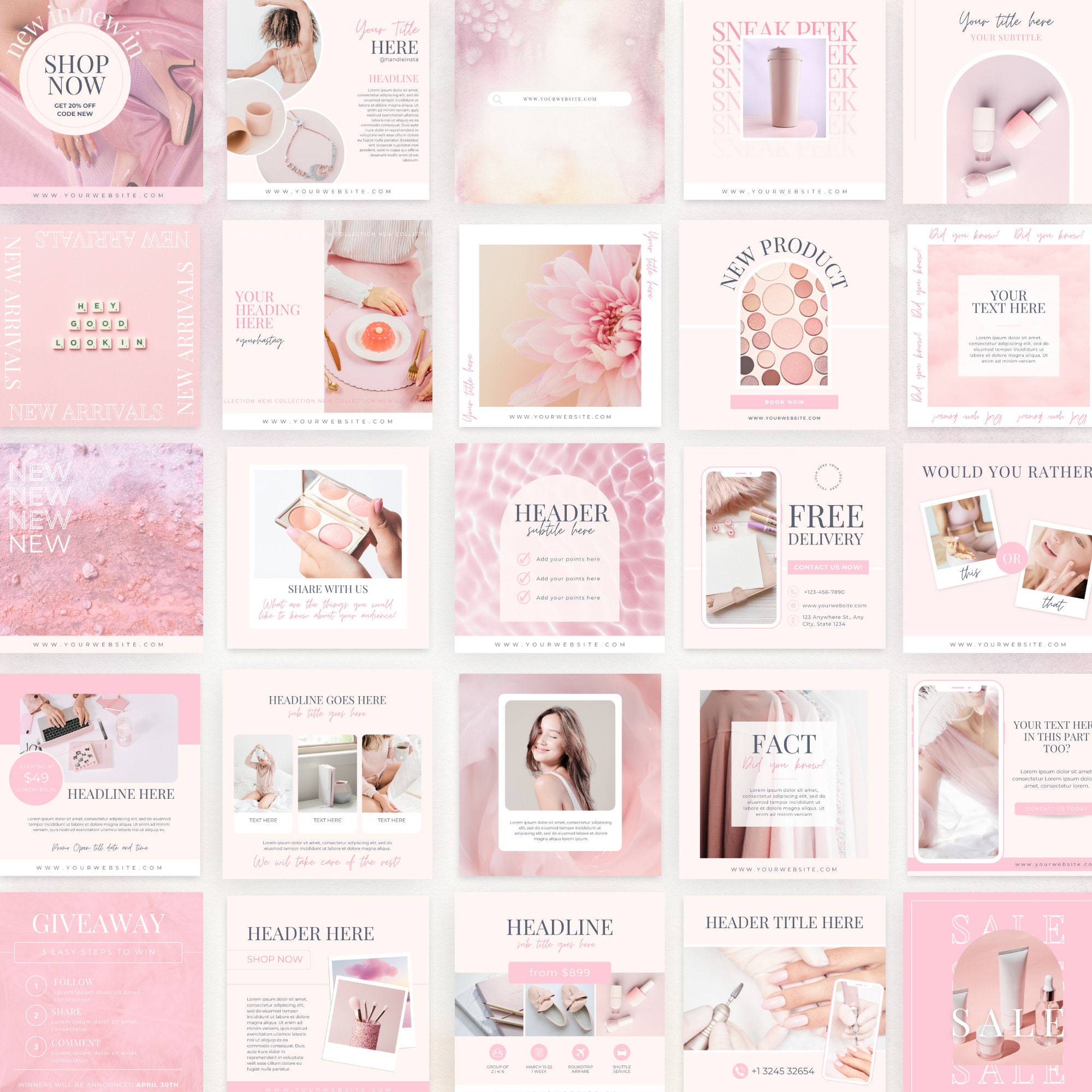 Pink Instagram Templates, Pink Social Media Templates, Pink Canva ...