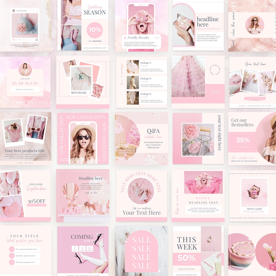 Pink Instagram Templates, Pink Social Media Templates, Pink Canva ...
