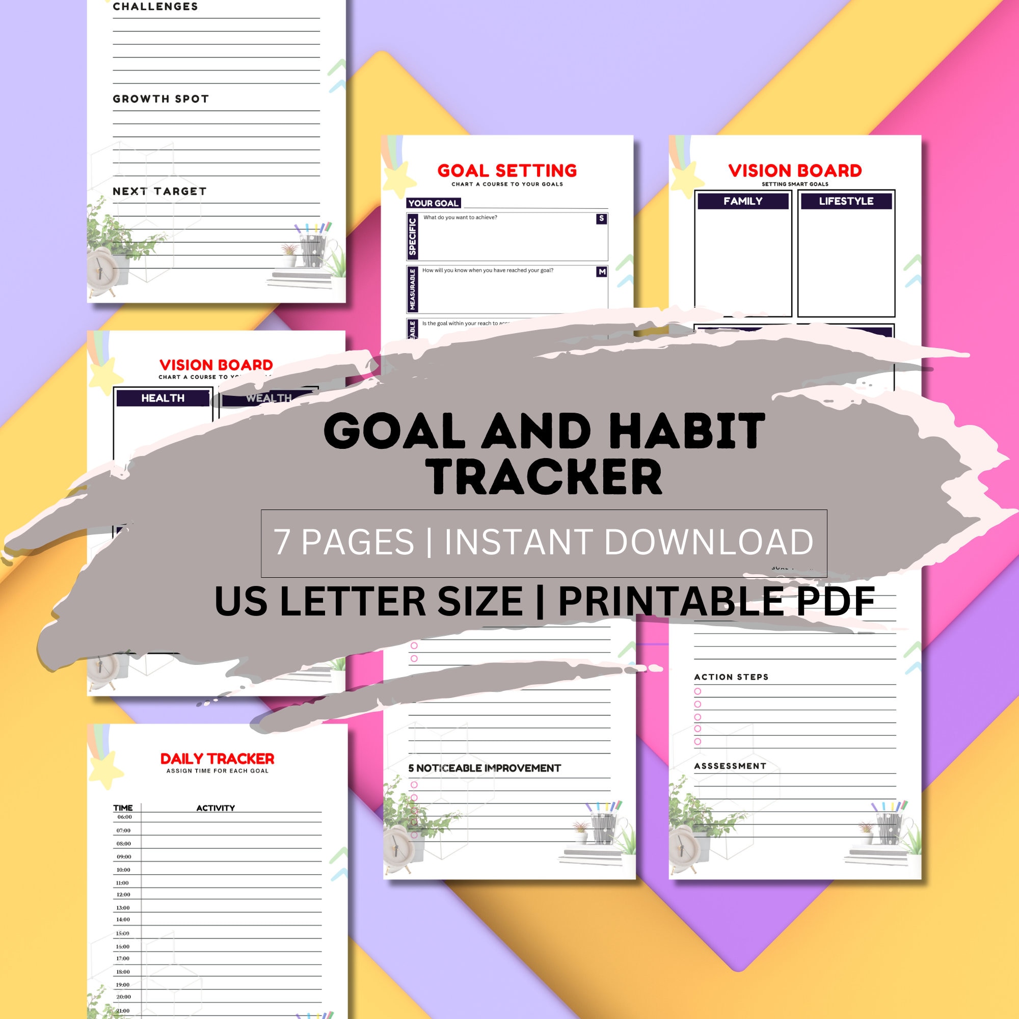 Printable Goal and Habit Tracker, Goal Setting, Goals Vision Board ...