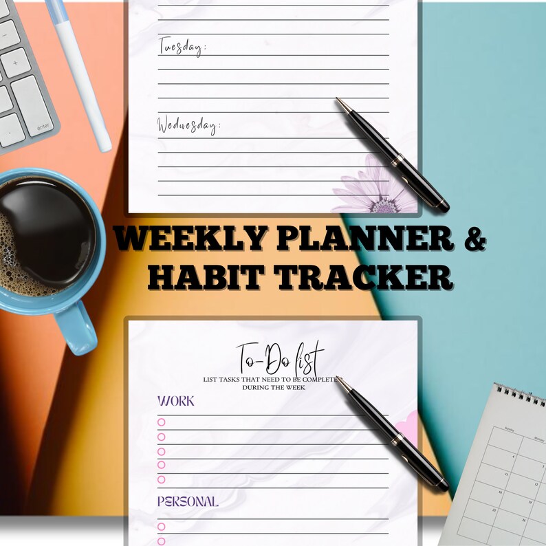 Weekly Planner Printable, Daily Weekly Schedule, Habit Tracker, Weekly ...