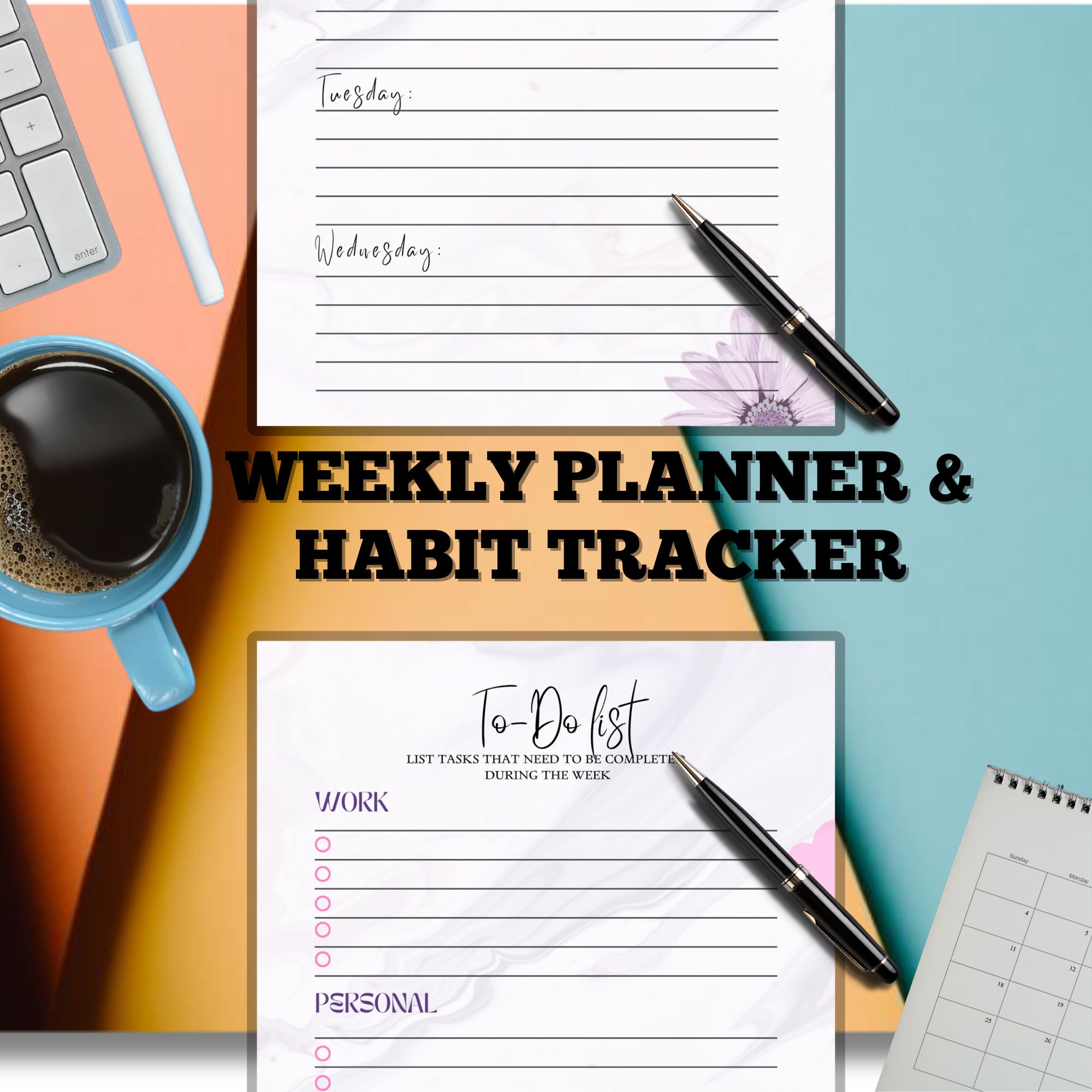 Weekly Planner Printable, Daily Weekly Schedule, Habit Tracker, Weekly ...