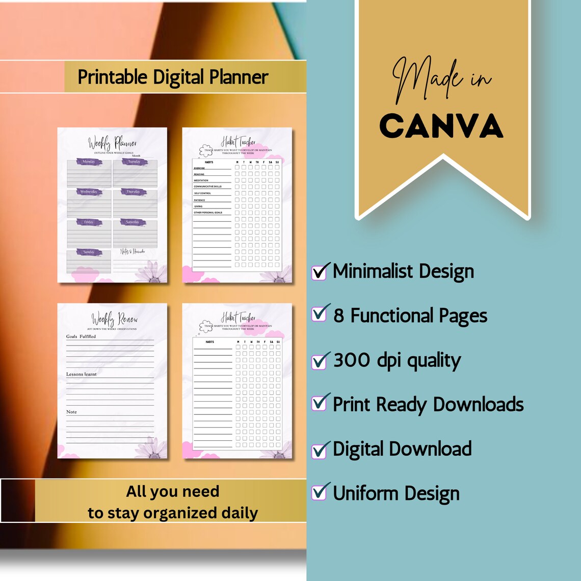 Weekly Planner Printable Daily Weekly Schedule Habit - Etsy