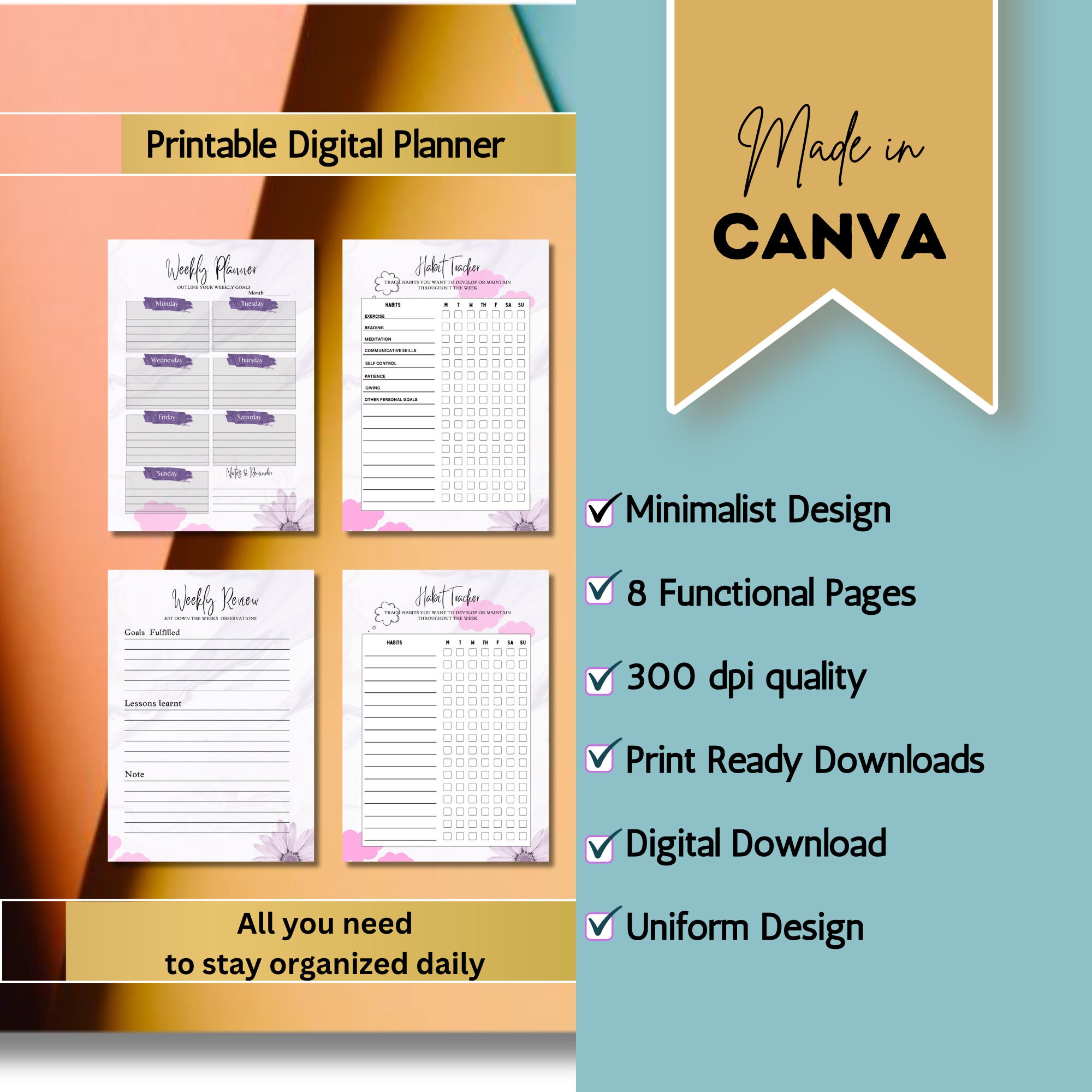 Weekly Planner Printable, Daily Weekly Schedule, Habit Tracker, Weekly ...