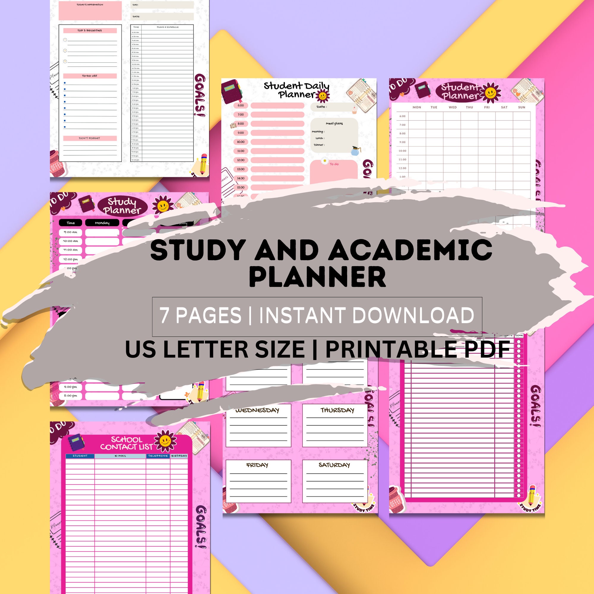 Student Academic Planner, Student Planner, Undated Academic Planner ...