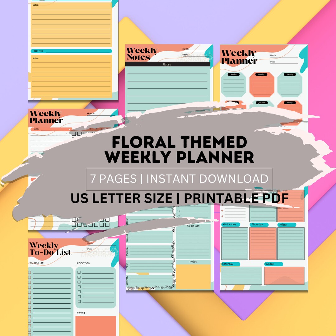 Floral Themed Weekly Planner, Printable Weekly Planner, Planner ...
