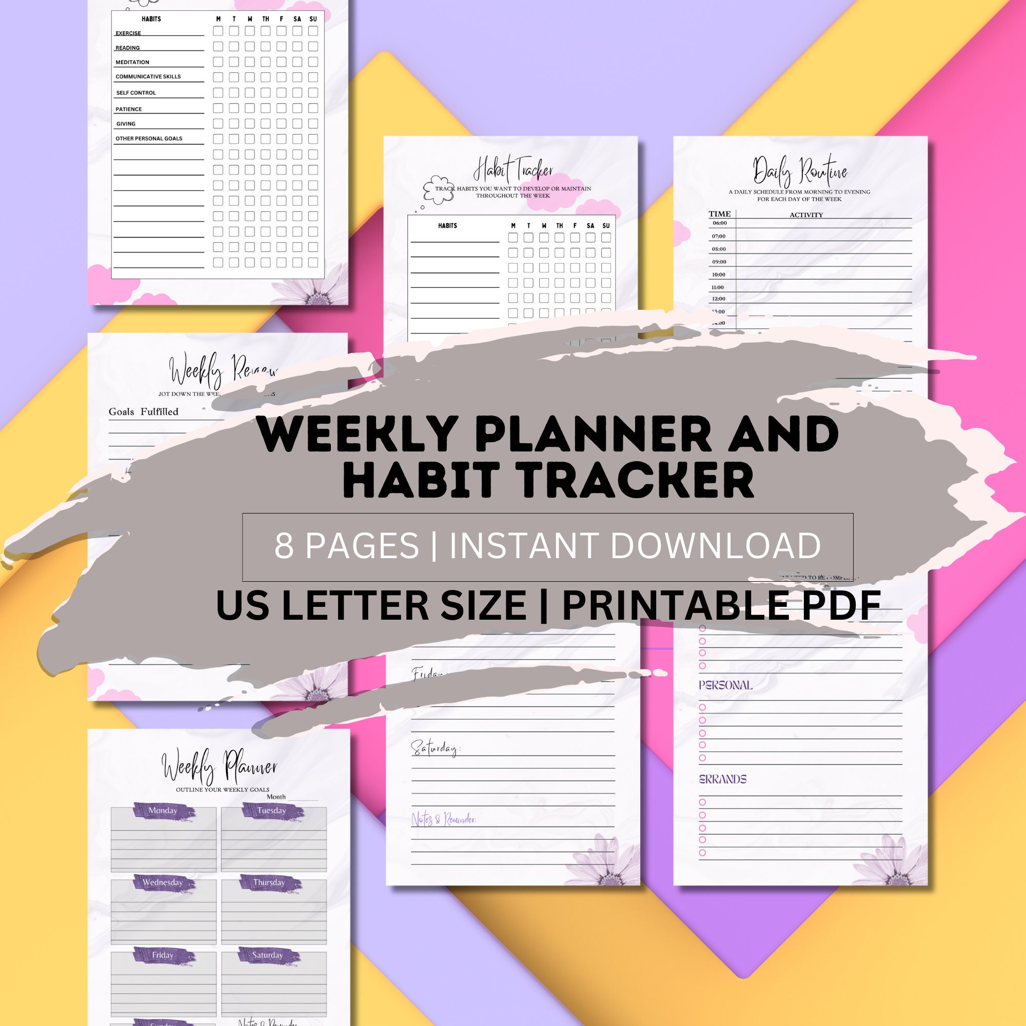 Weekly Planner Printable, Daily Weekly Schedule, Habit Tracker, Weekly ...