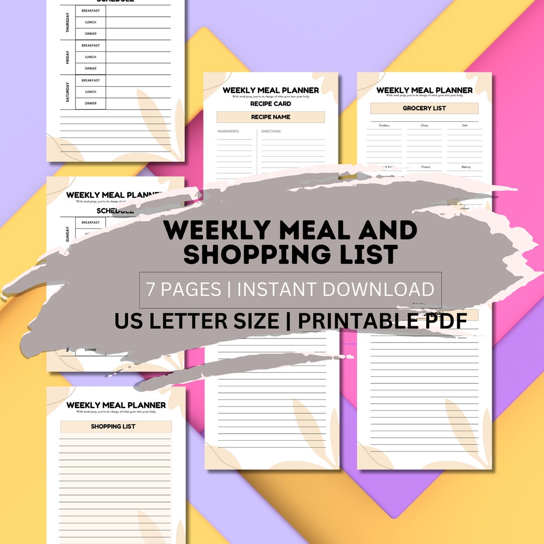 Groceries List and Weekly Meal Planner, Meal Prep Planner, Meal Plan ...
