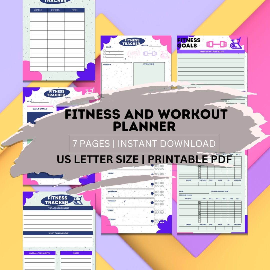 Printable Health and Fitness Planner Bundle, Fitness Planner, Workout ...