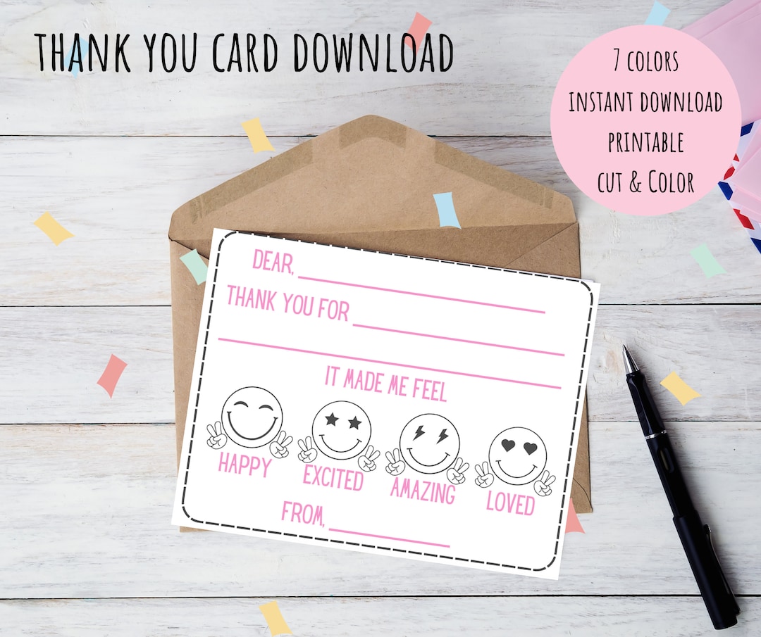 Kid Thank You Cards, Instant Download Thank You Card, Thank You Notes ...