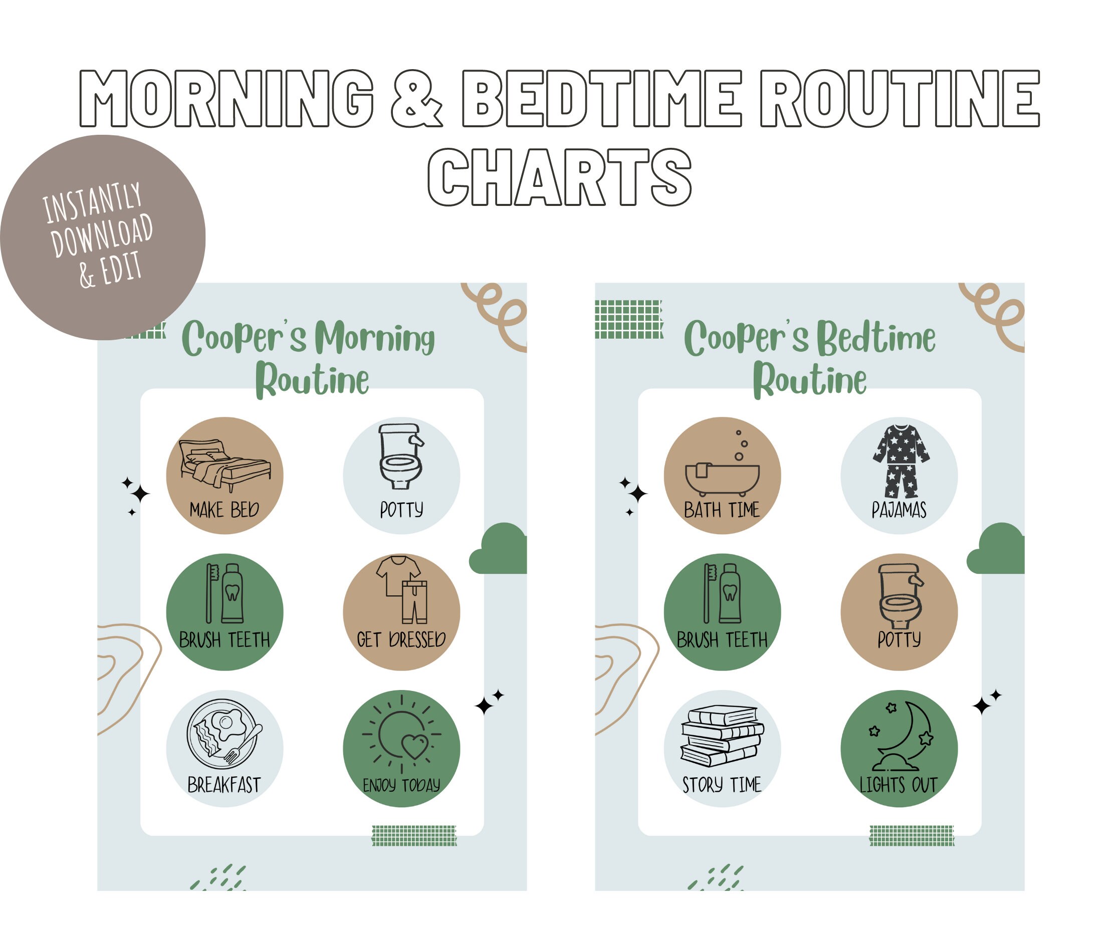Morning & Bedtime Routine Chart instant Download - Etsy