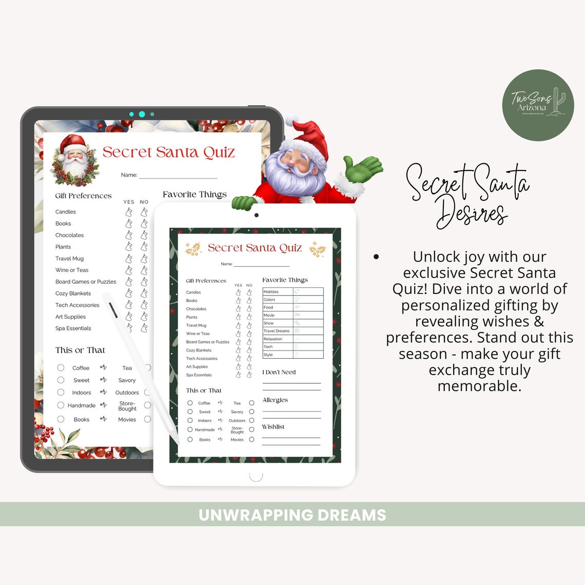 PRINTABLE Secret Santa Gift Exchange Questionnaire, Holiday Gift ...