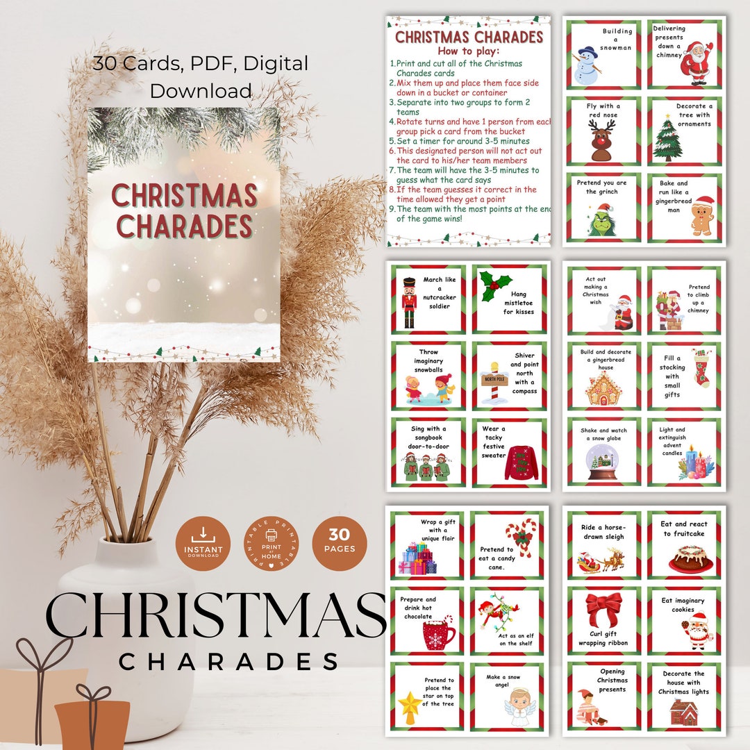 Christmas Charades - 30 Christmas Charades Cards - Christmas Game ...