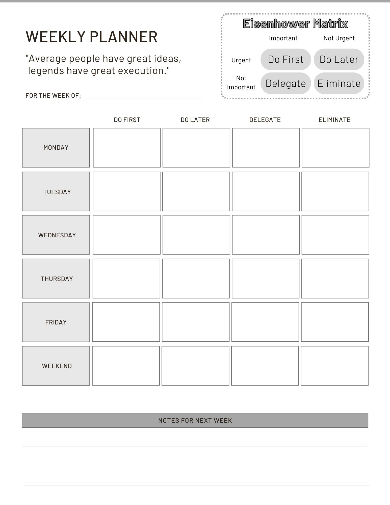 Weekly Planner - Eisenhower Matrix to Help Organize Your To-do List ...