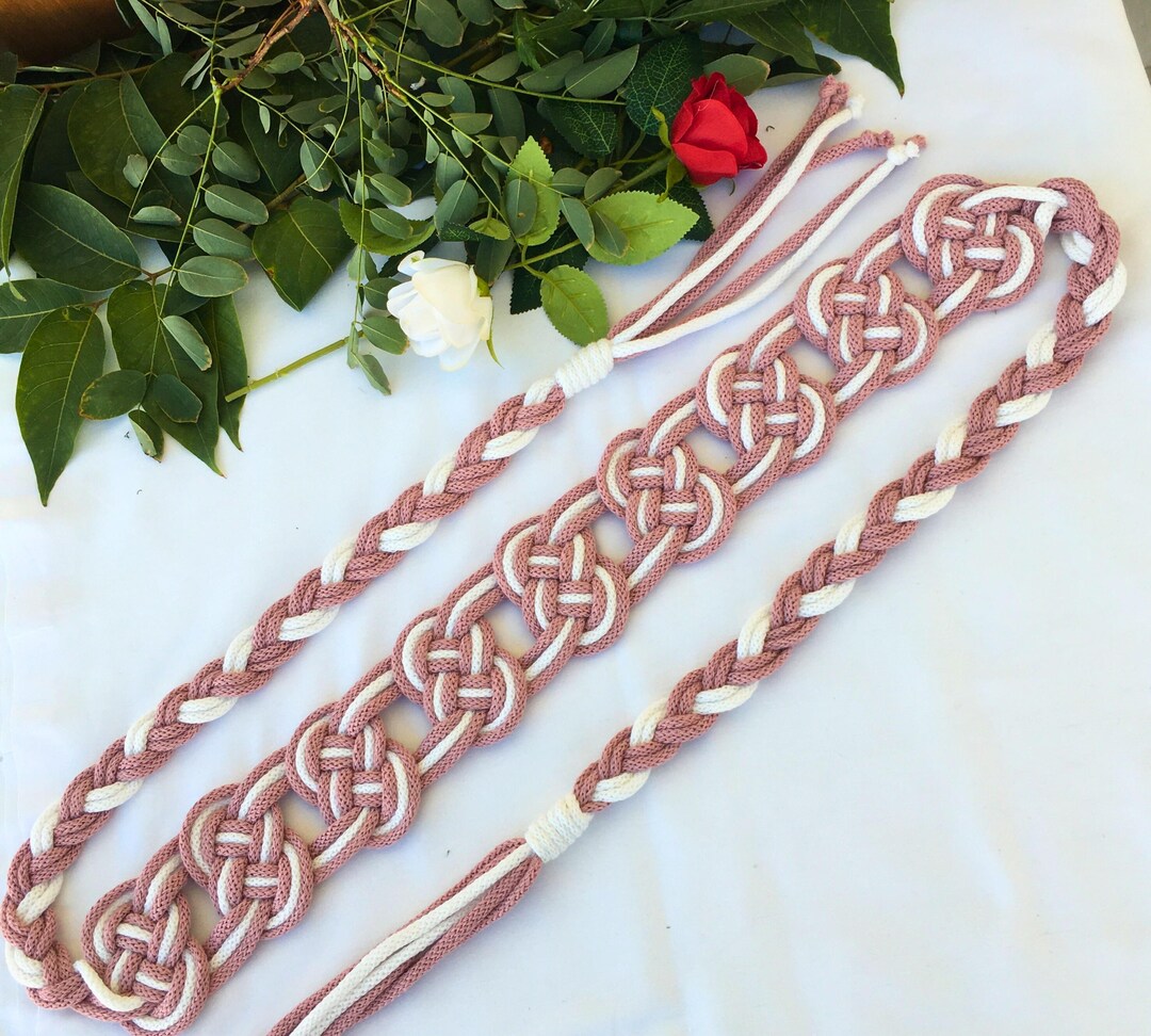 Dusty Rose and White Handfasting Cord | Celtic Infinity Knots | Custom ...