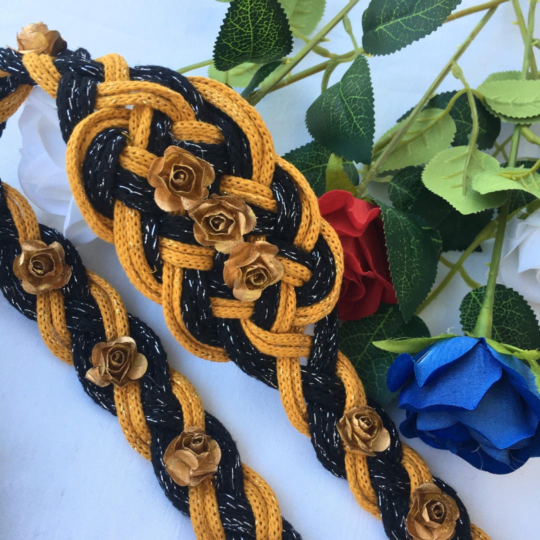 Black & Mustard Handfasting Cord With Gold Roses - Wedding Ceremony ...