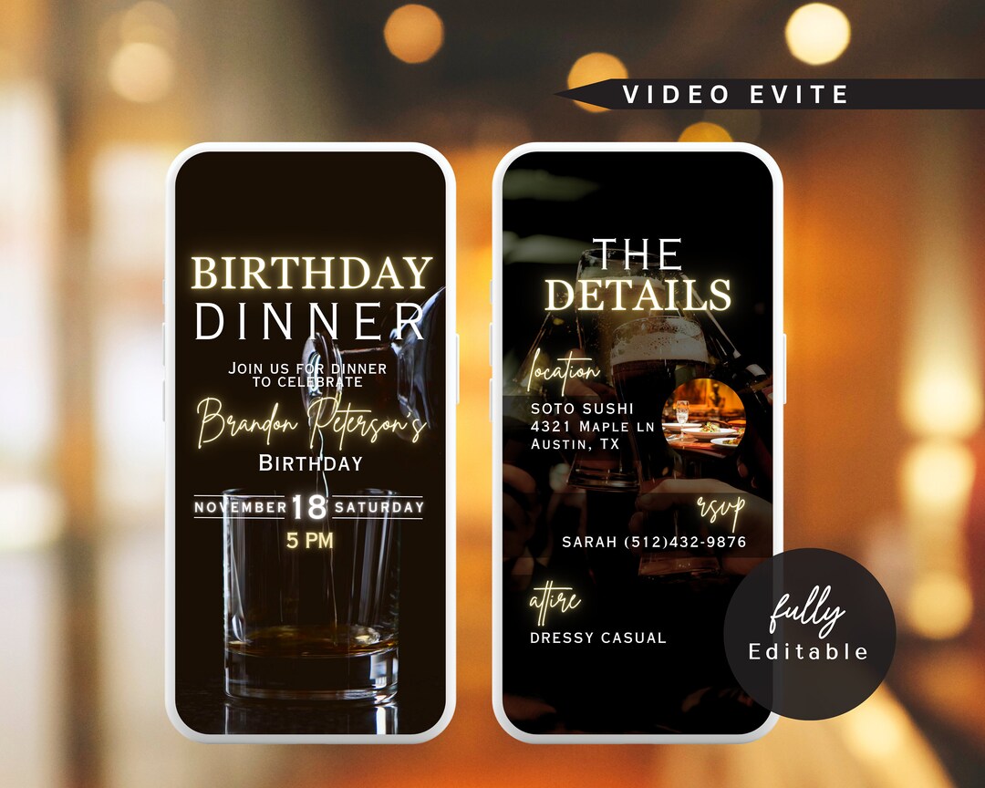 Digital Birthday Dinner Party Invitation for Men and Women, Evite ...