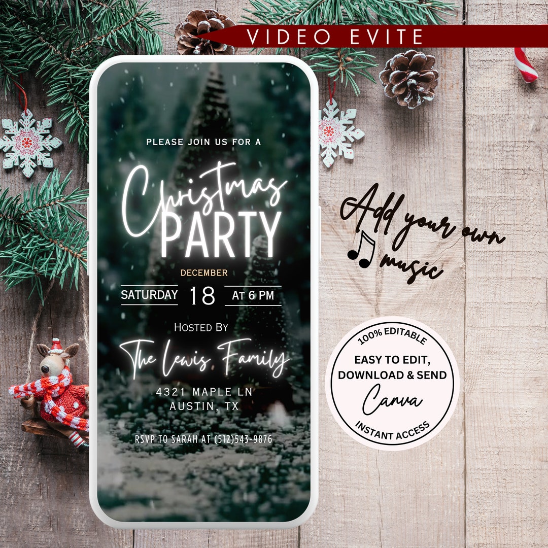 Digital Christmas Party Video Invitation Electronic Christmas Party ...