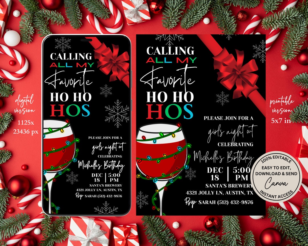 Christmas Birthday Invitation for Girls Night Out Santa's Favorite Hos ...