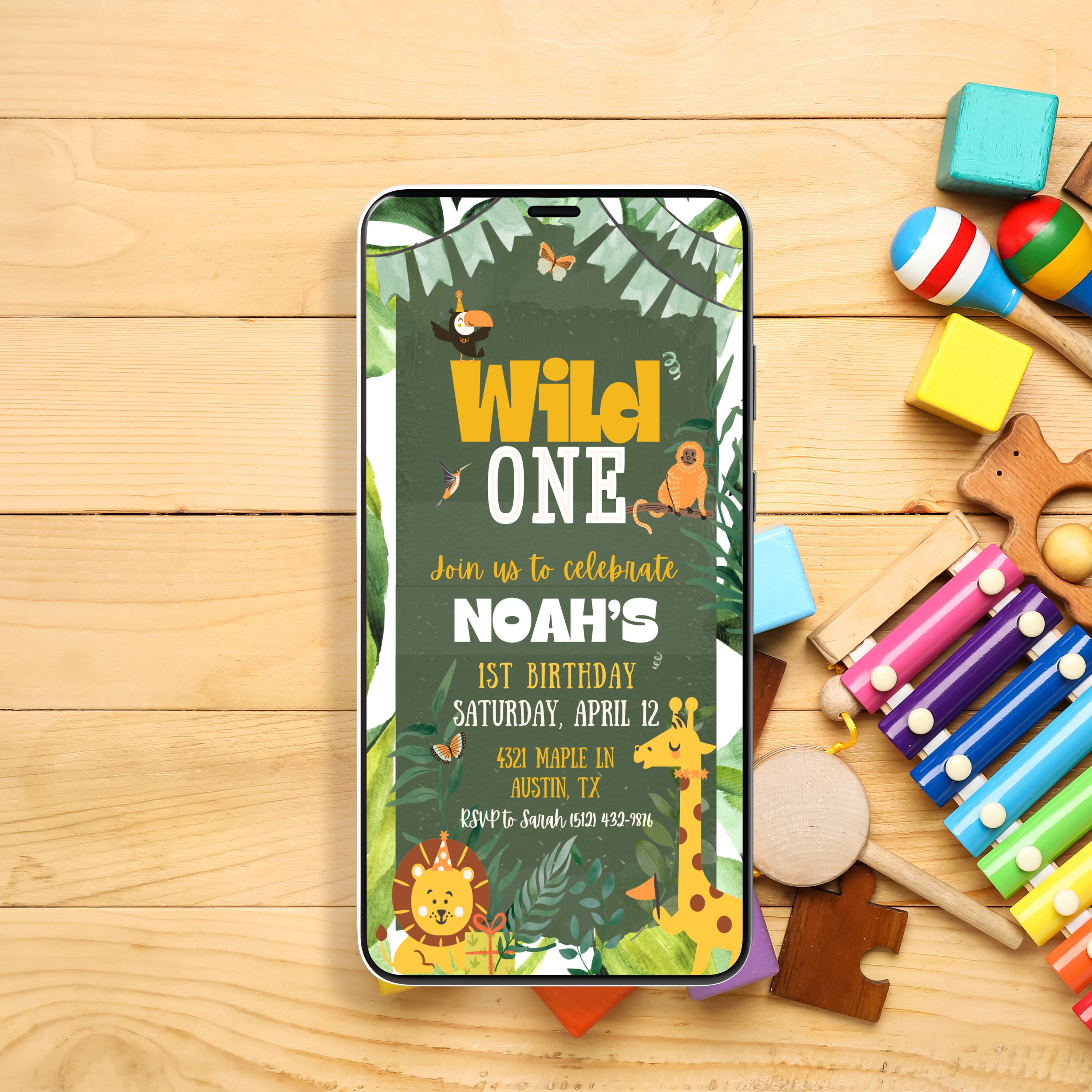 Wild One Birthday Boy Invitation Animated Safari Animals Party - Etsy