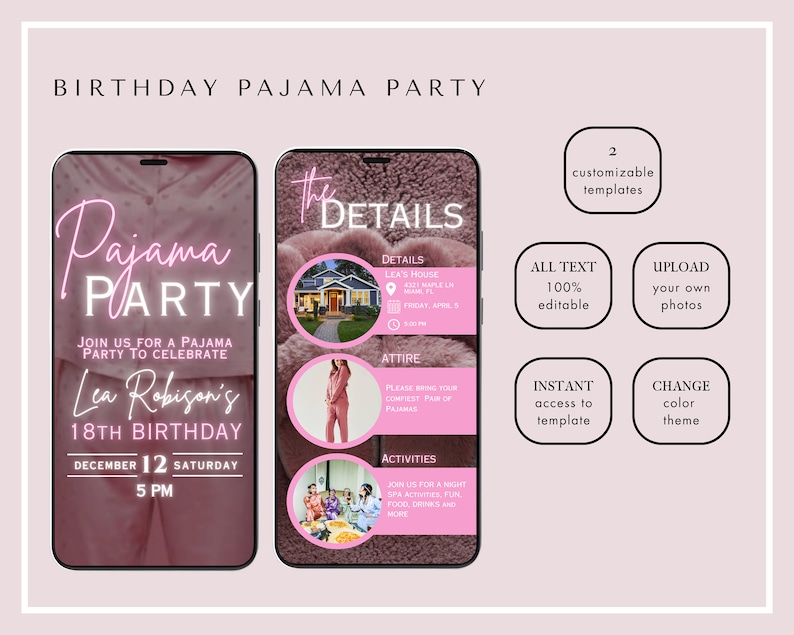 Birthday Pajama Party Digital Invitation, Animated Pajama Party Invite ...