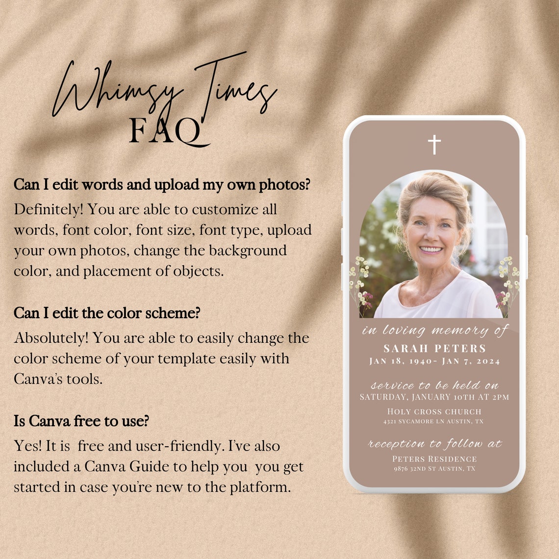 Editable Funeral Evite, Digital Funeral Invitation, Electronic Funeral ...