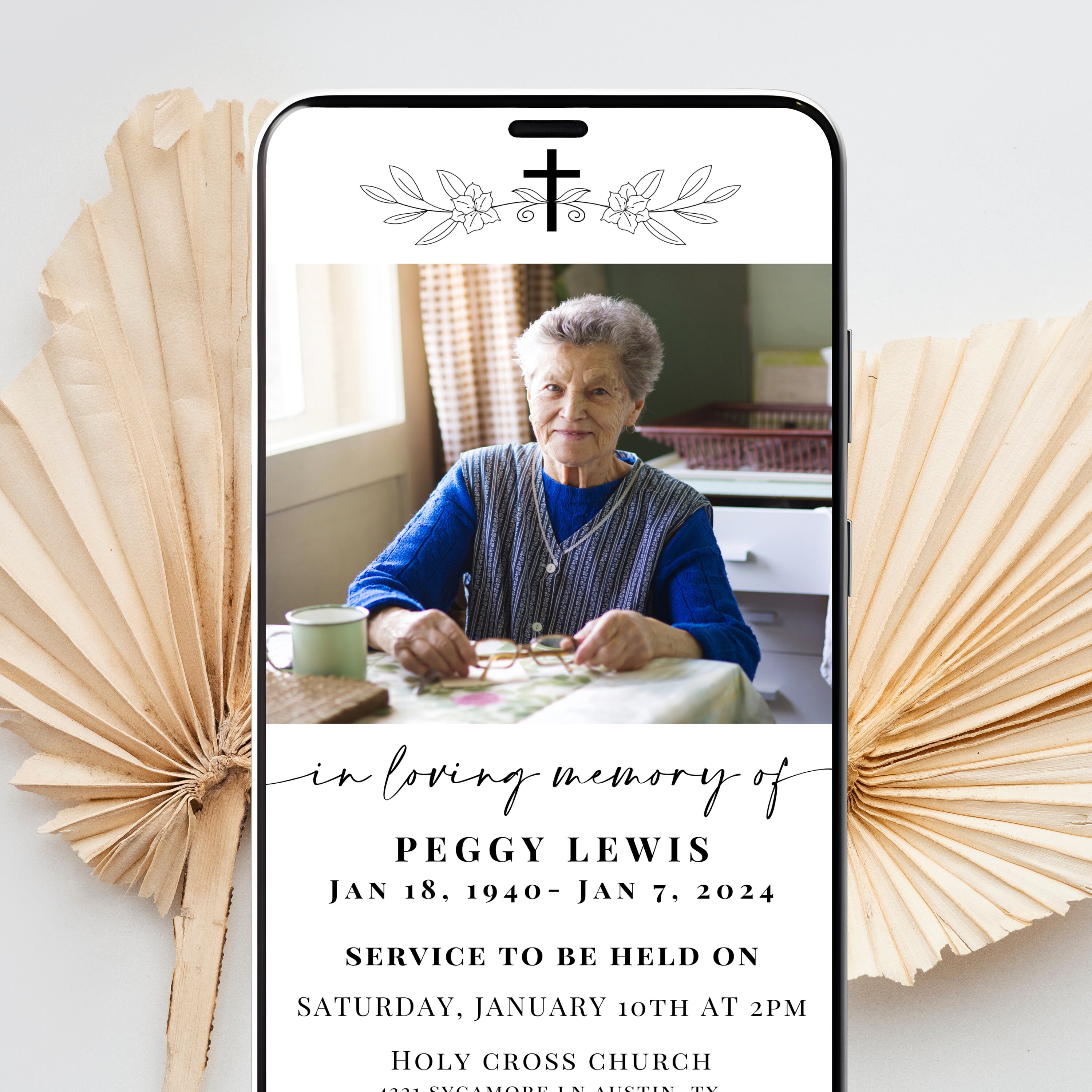 Editable Funeral Evite, Digital Funeral Invitation, Electronic Funeral ...