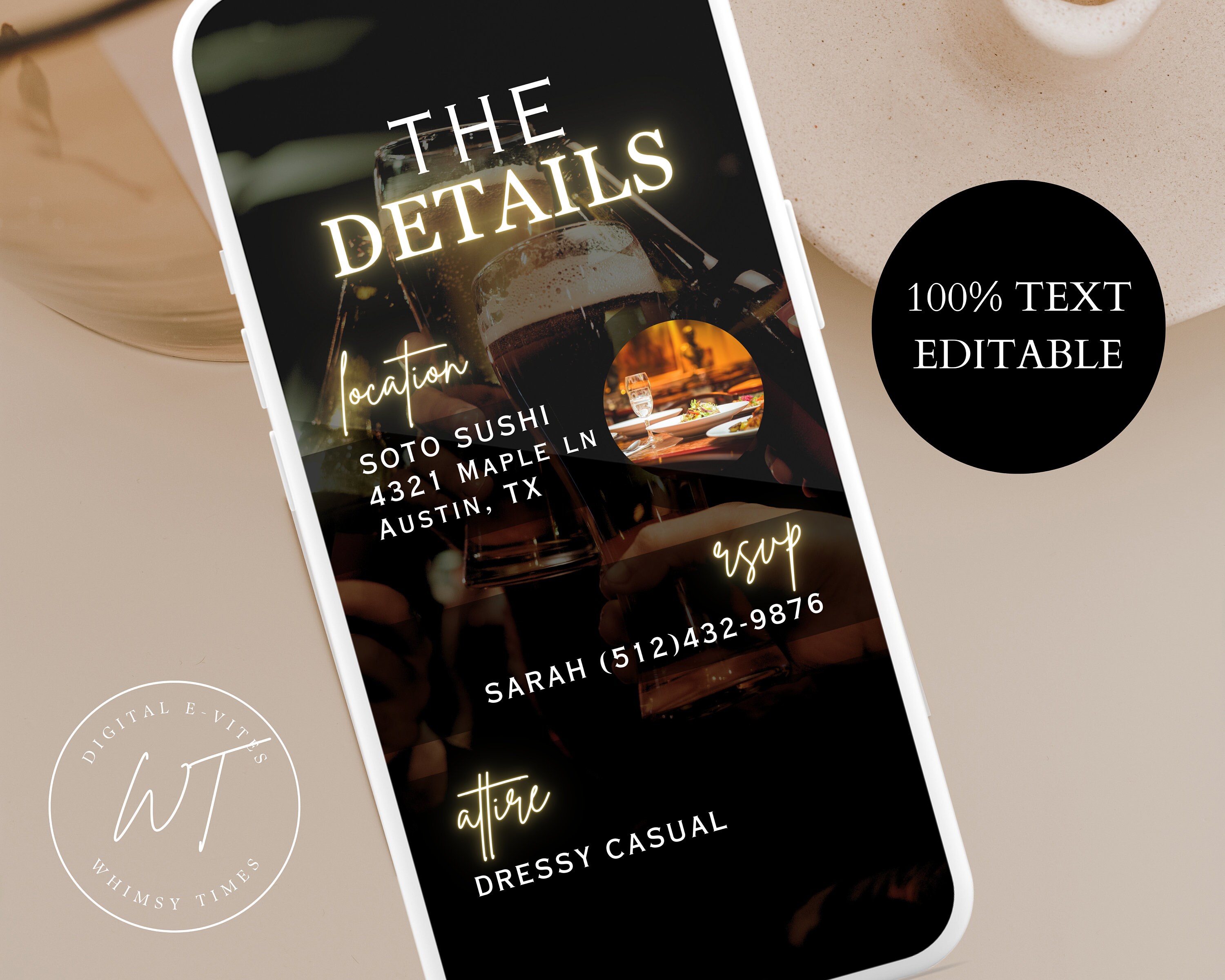 Digital Birthday Dinner Party Invitation for Men and Women, Evite ...