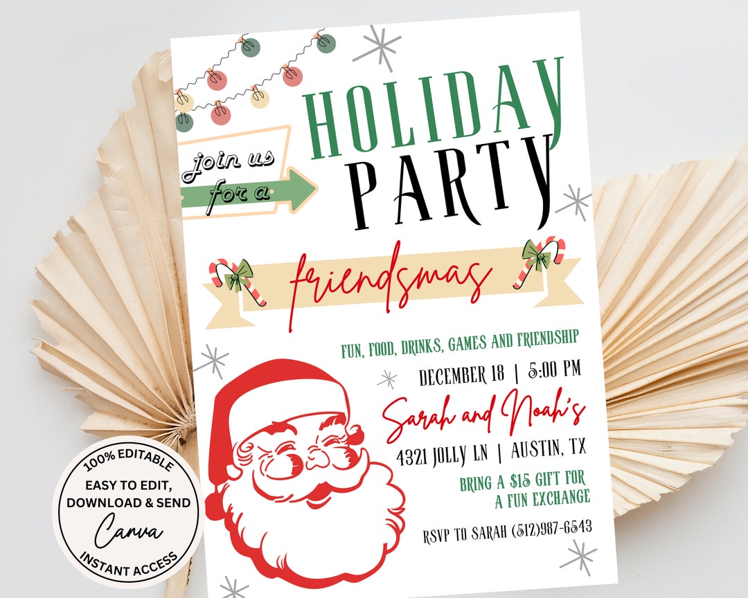 Friendsmas Invitation, Retro Holiday Party Invite Friendsmas Invitation ...