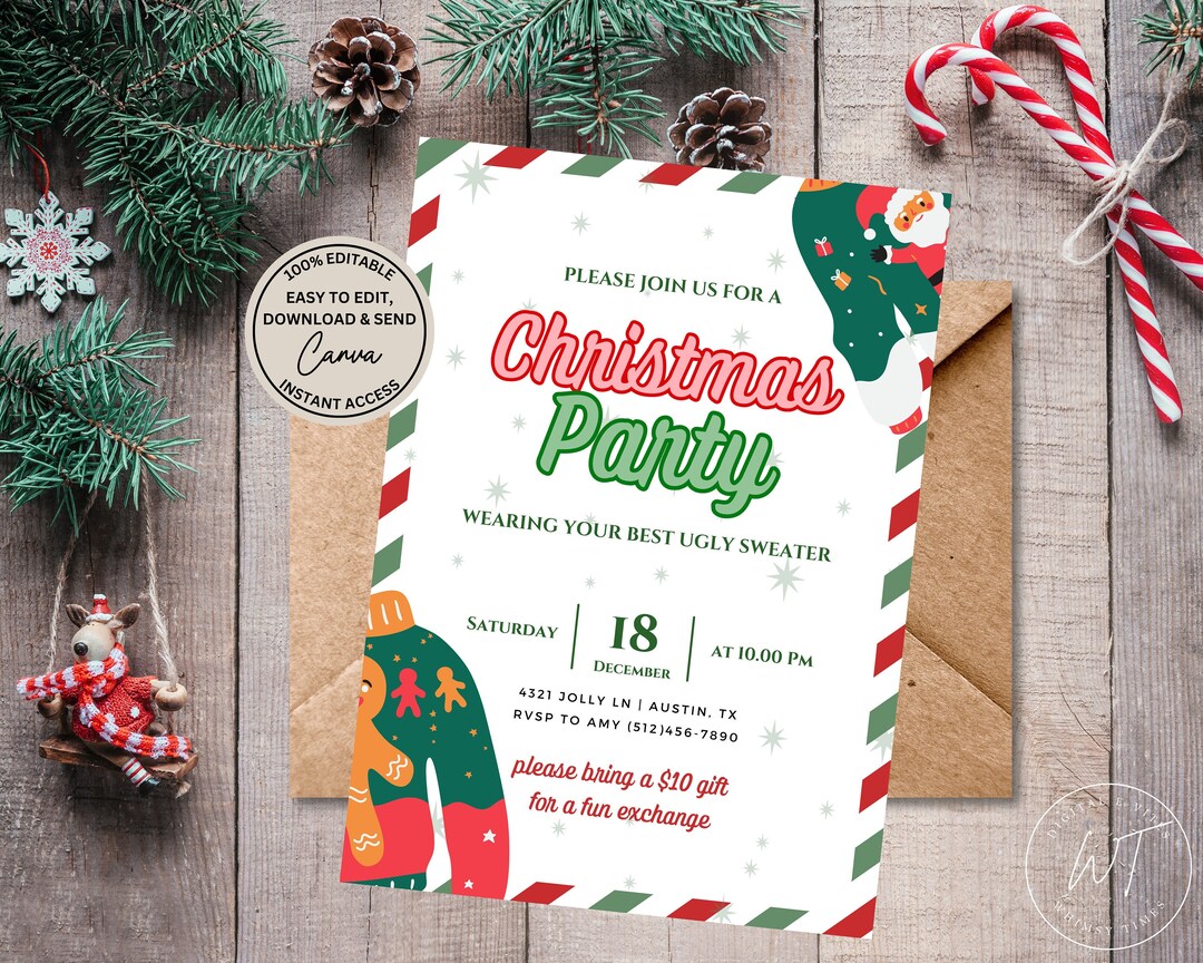Editable Christmas Party Invitation Ugly Sweater Party Invite ...