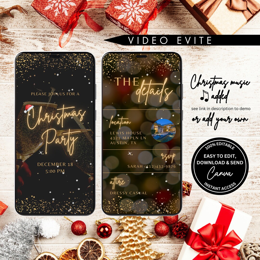 Digital Christmas Party Video Invitation Electronic Christmas Party ...