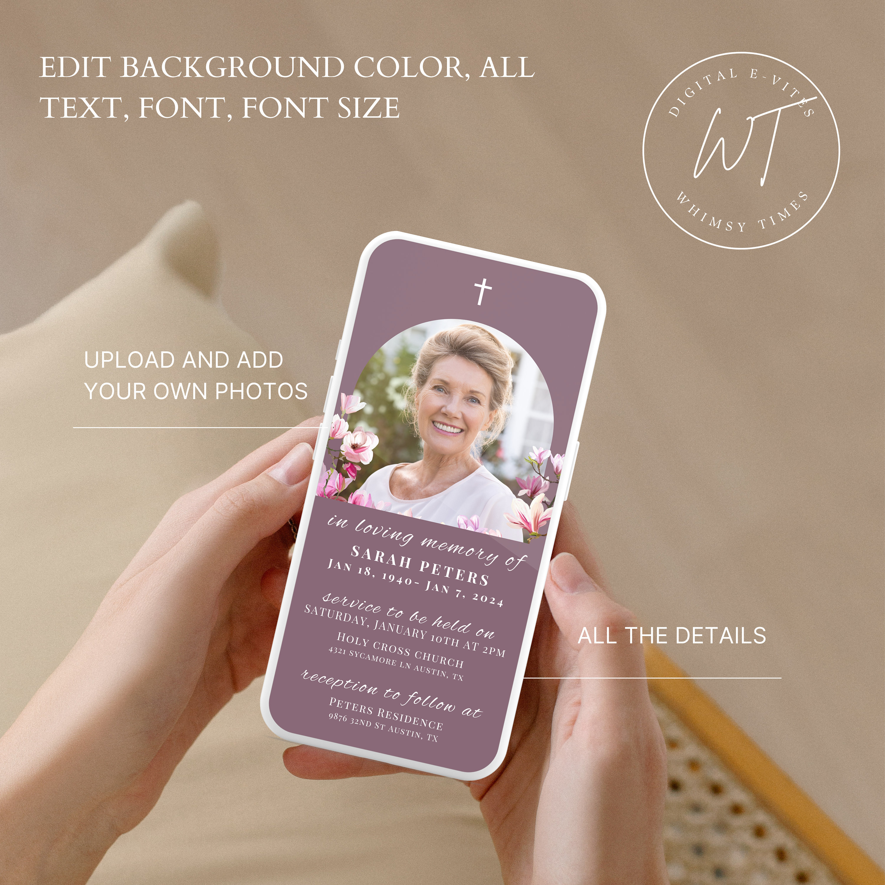 Editable Funeral Evite, Digital Funeral Invitation, Electronic Funeral ...