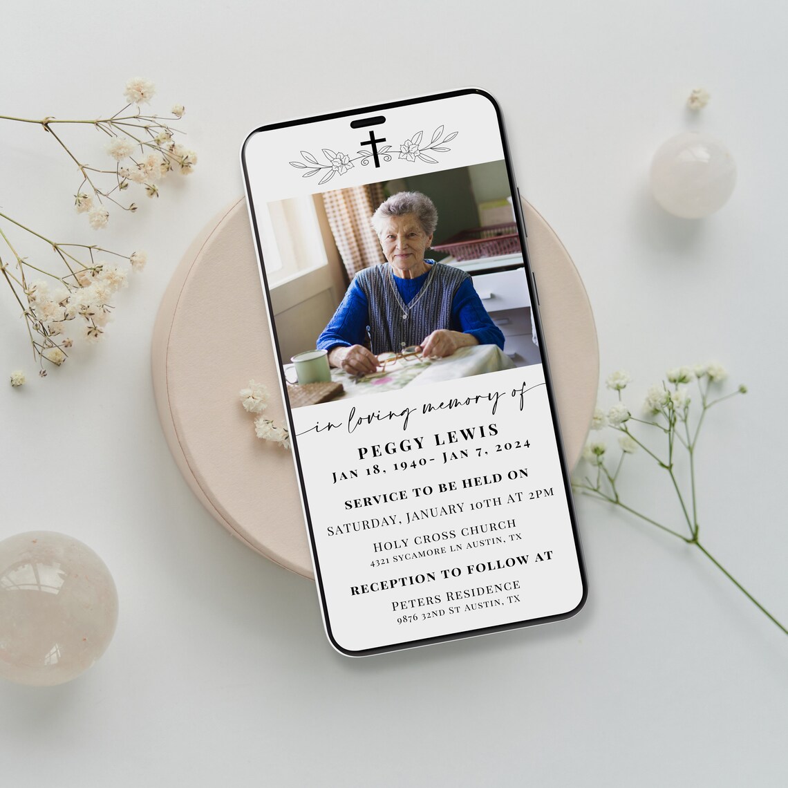 Editable Funeral Evite, Digital Funeral Invitation, Electronic Funeral ...