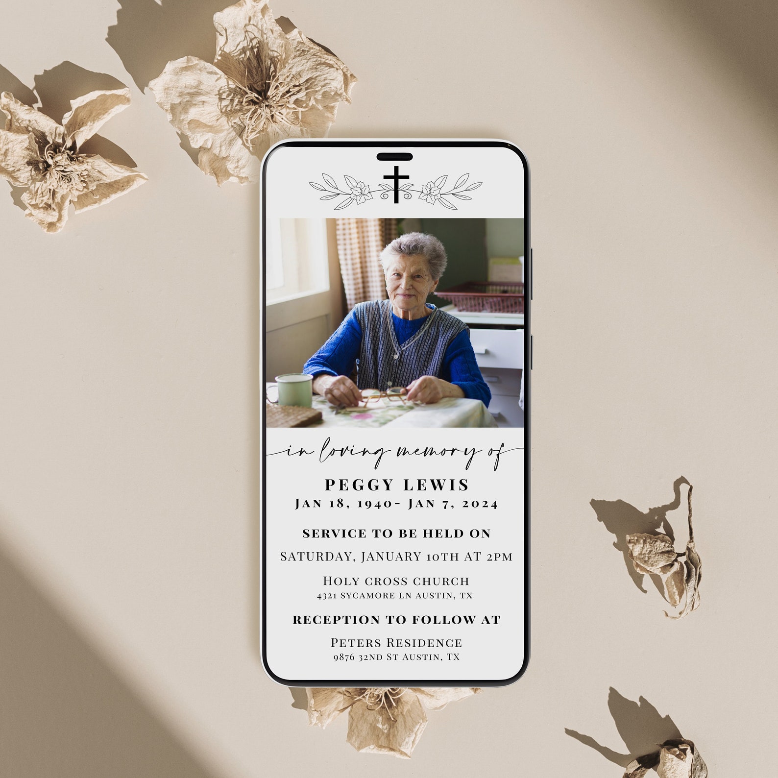 Editable Funeral Evite, Digital Funeral Invitation, Electronic Funeral ...