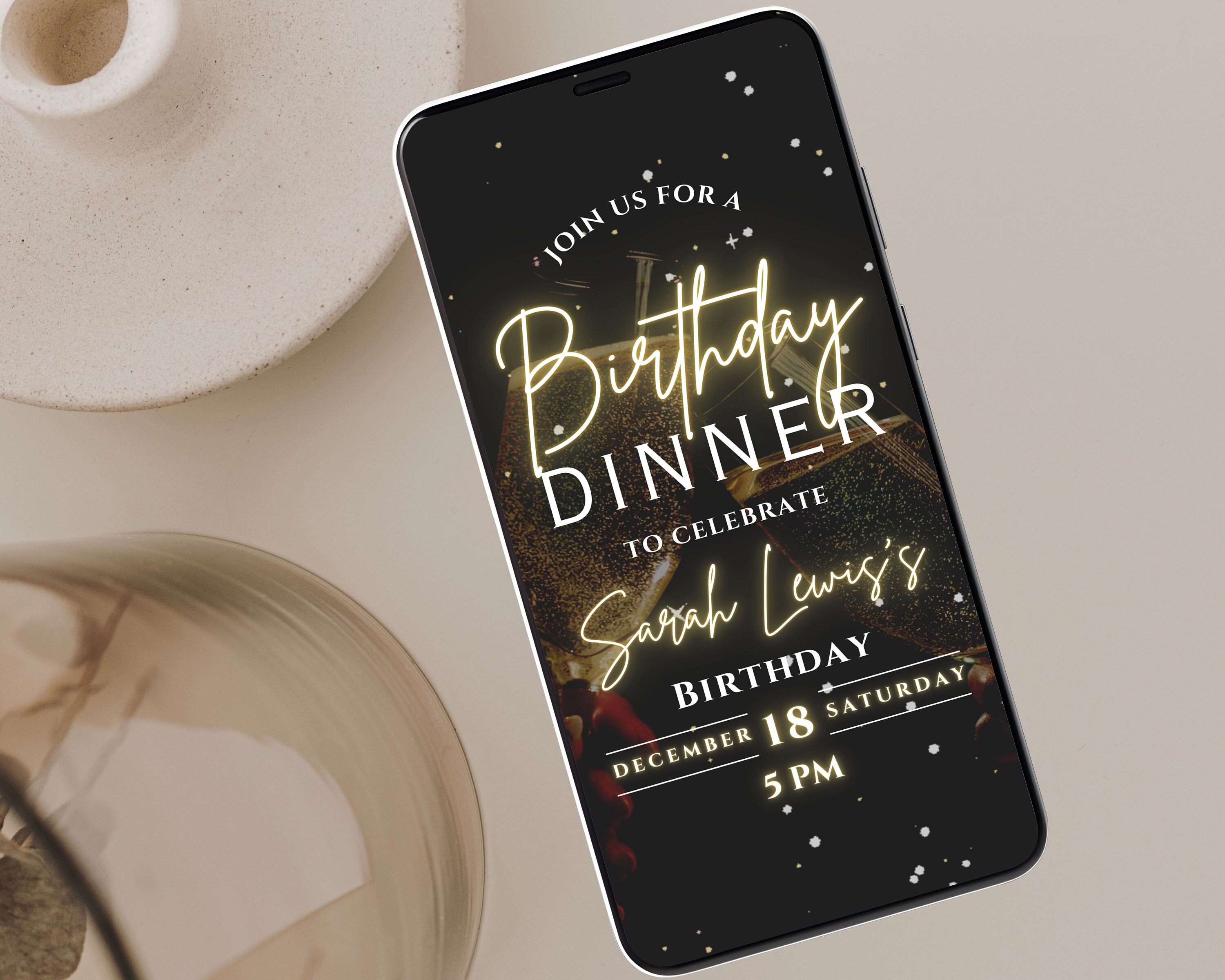 Digital Birthday Dinner Invitation, Animated Video Birthdat Dinner ...