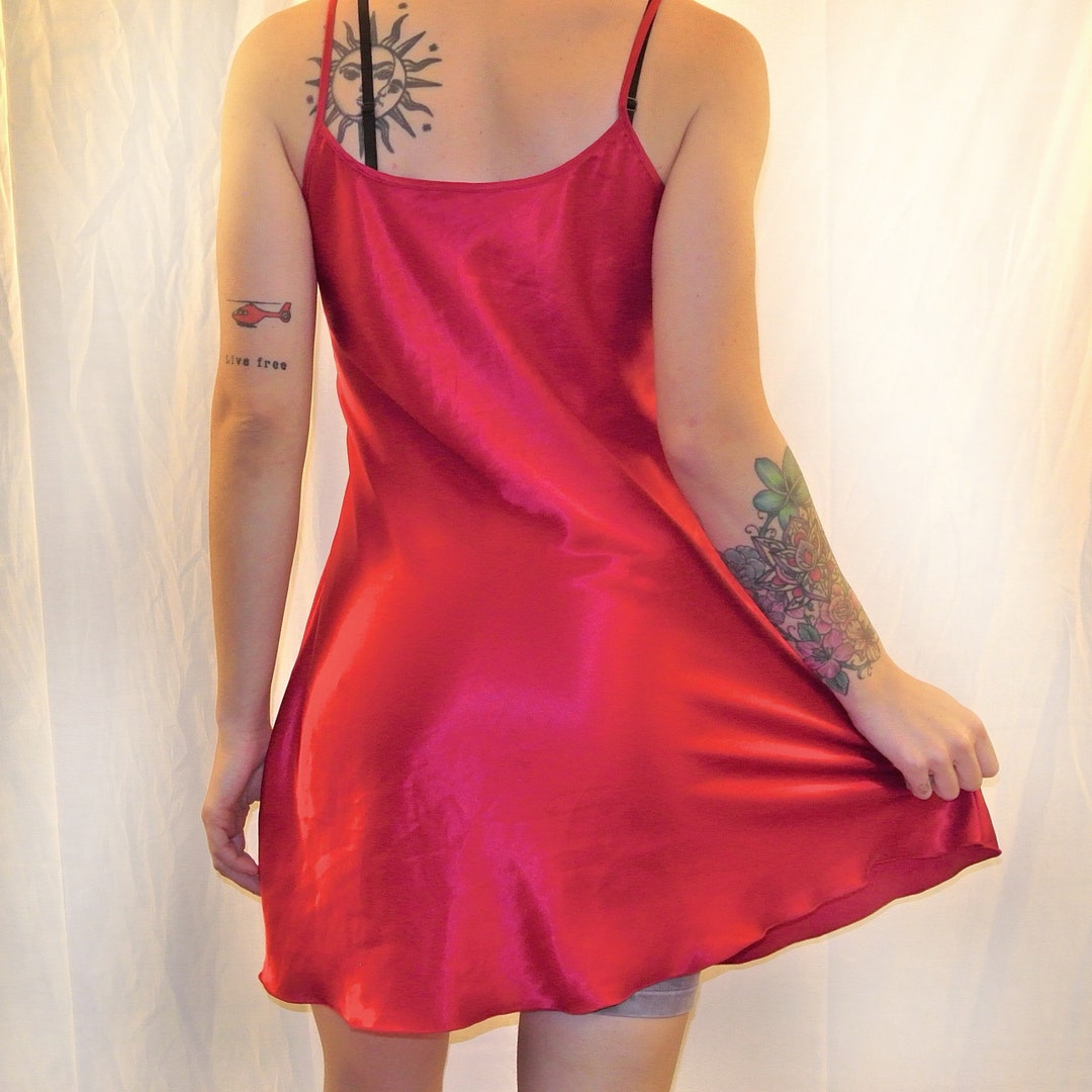 Vintage Red Silk Slip Dress, Lace Trim, Mini Dress, 80s Mode, Retro ...