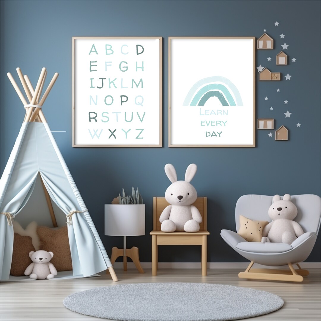 Cute Rainbow Poster and Alphabet Pastel Greens and Blues - Etsy