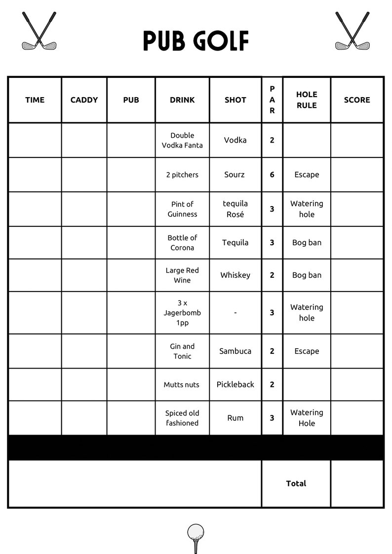 Easy Fun Pub Golf Template, Friends Pub Golf, Personalised Pub Golf, Pub Golf Drink, Maps and ...