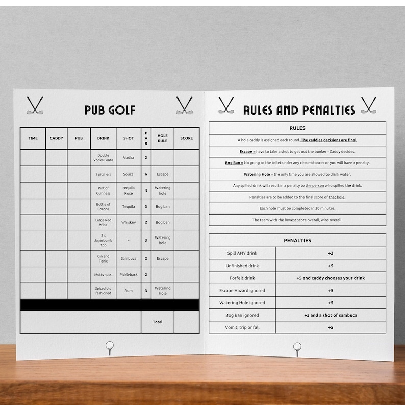 Easy Fun Pub Golf Template, Friends Pub Golf, Personalised Pub Golf ...
