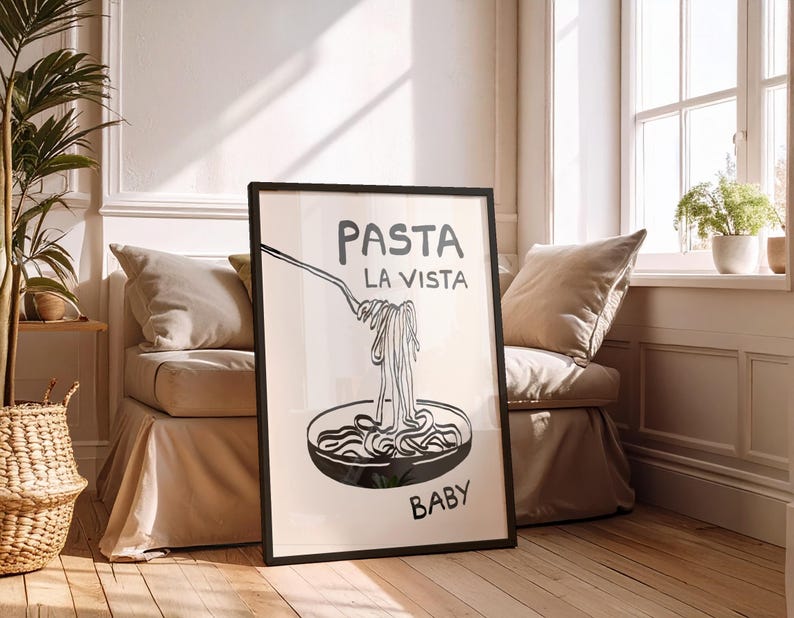 Pasta La Vista Baby Print, Pasta Poster Kitchen Decor, Quirky Print ...